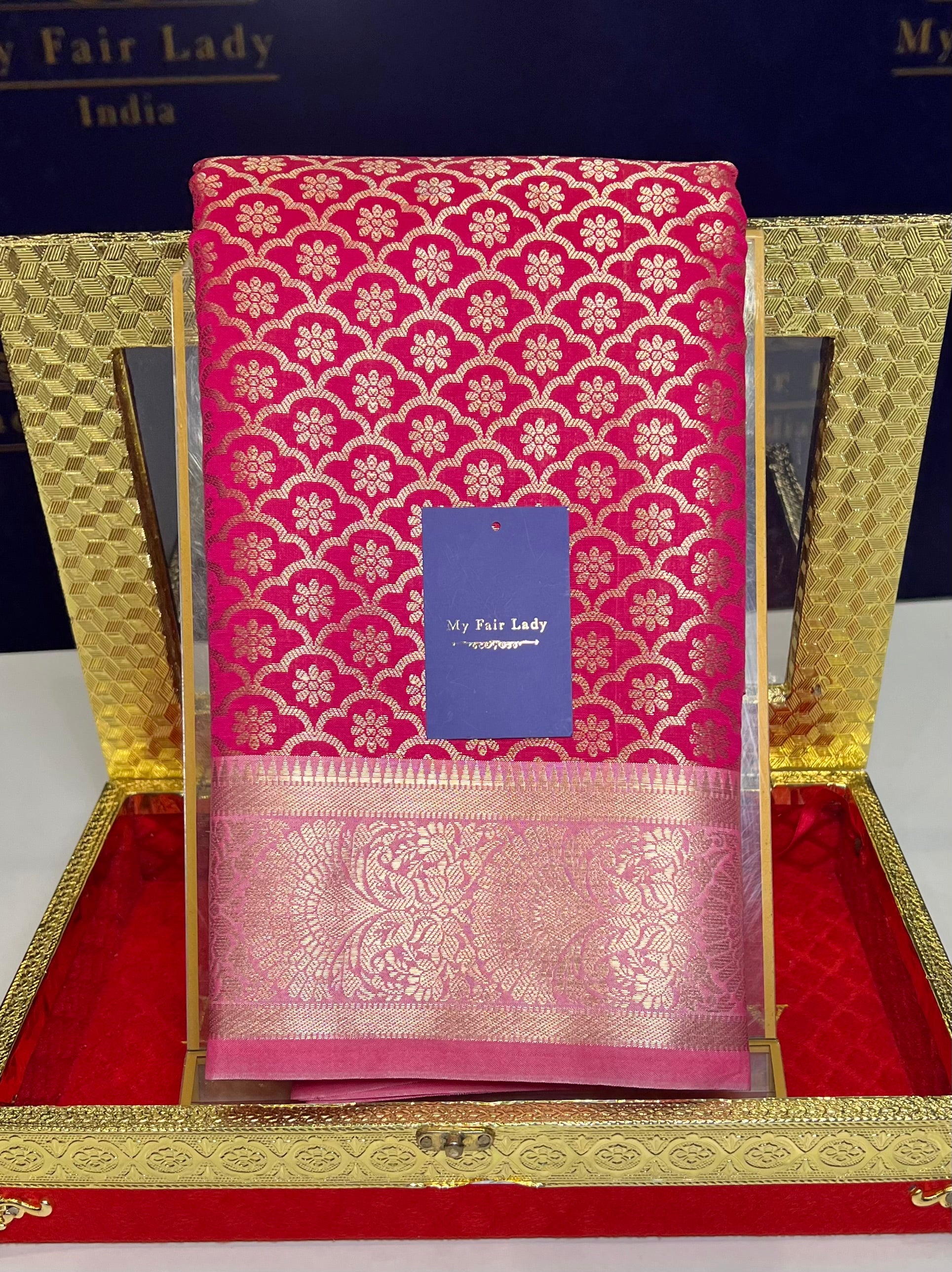 Brocade Cotton-Silk Saree Rani Pink (Small Border) Colour - [Code 436 ...