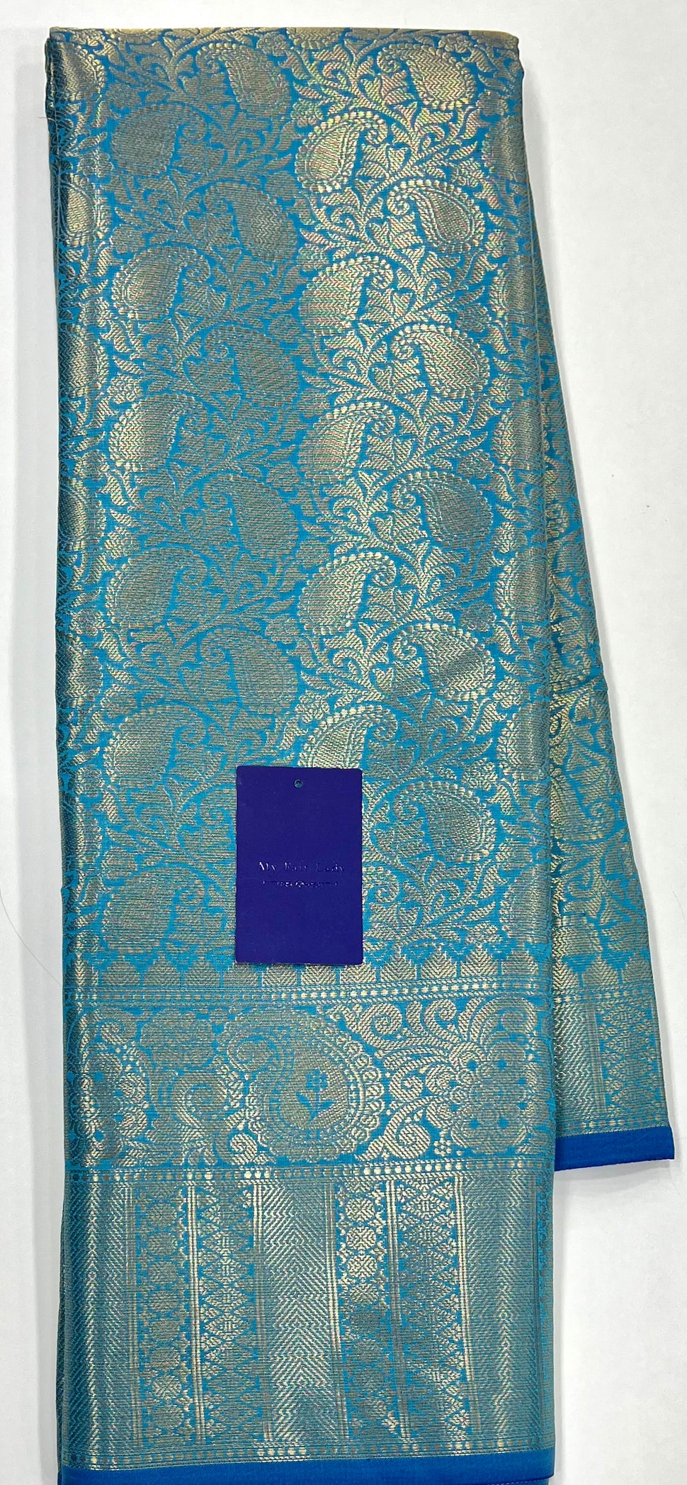 Brocade Tissue Semi-Silk Saree Ice Blue Colour - [Code 243] – My Fair Lady