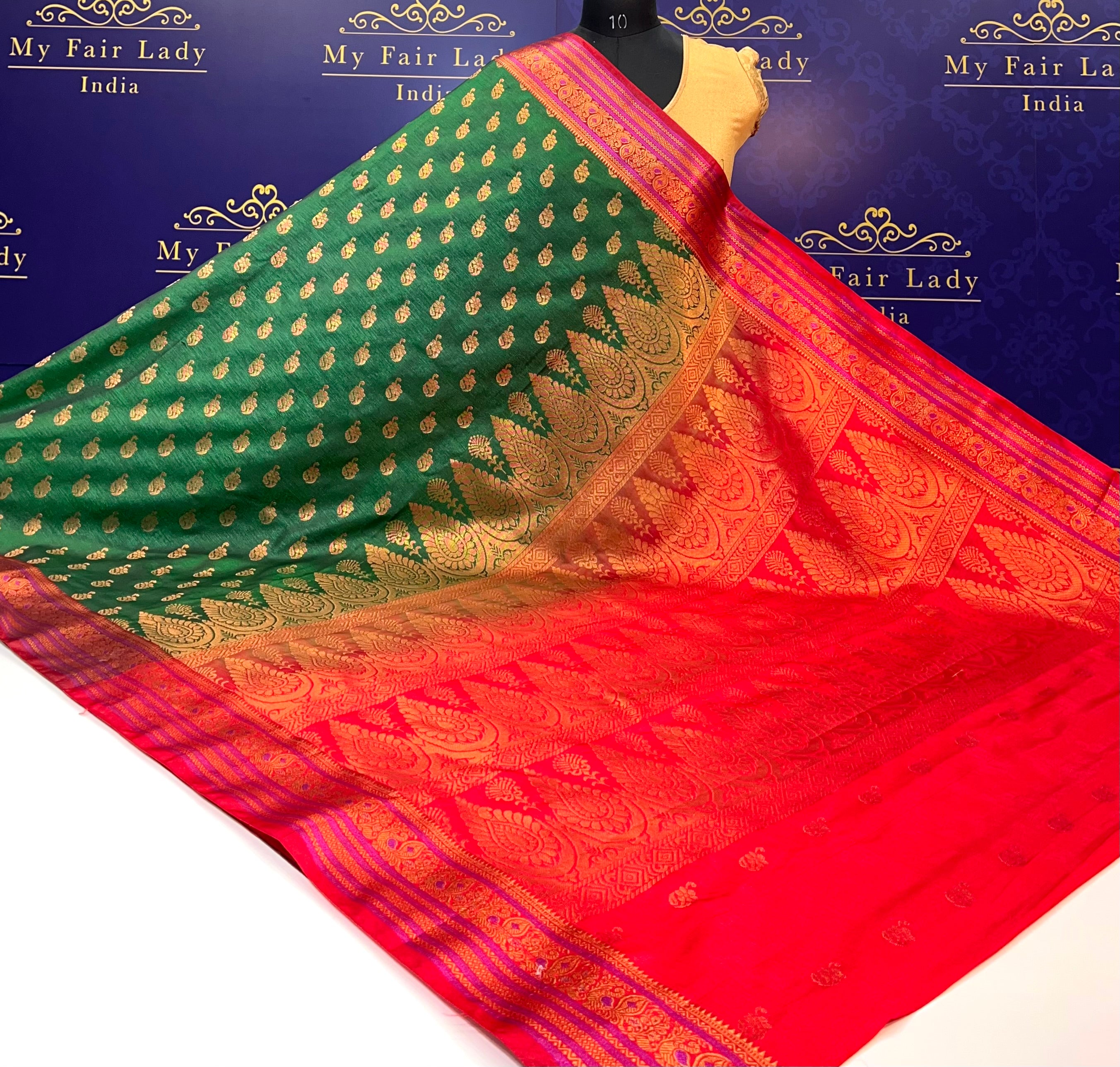 Butta Cotton-Silk Nauvari Saree Green Colour - [Code 598] – My Fair Lady