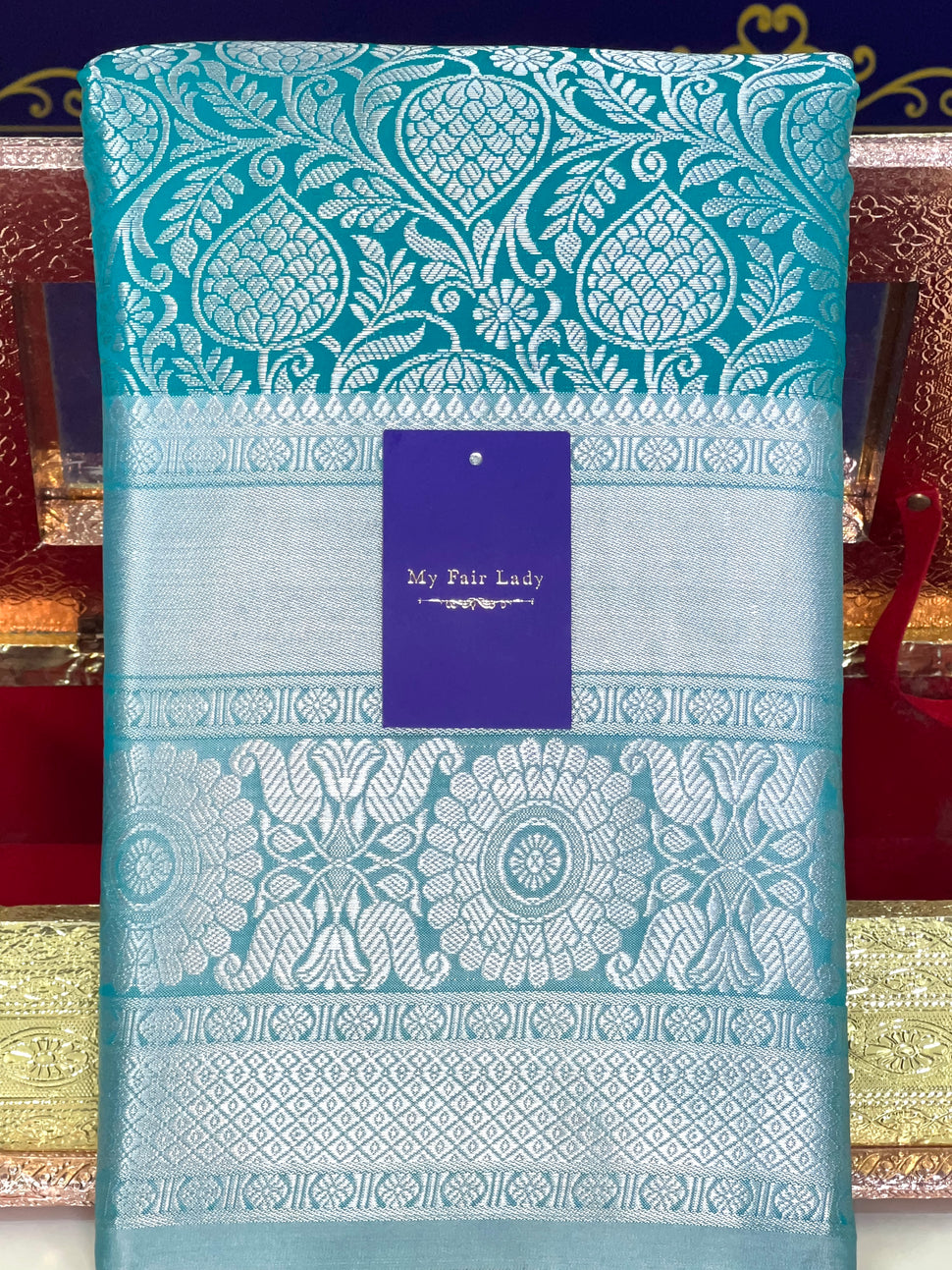 Brocade Semi-Silk Saree Sea Blue Colour - [Code 669] – My Fair Lady