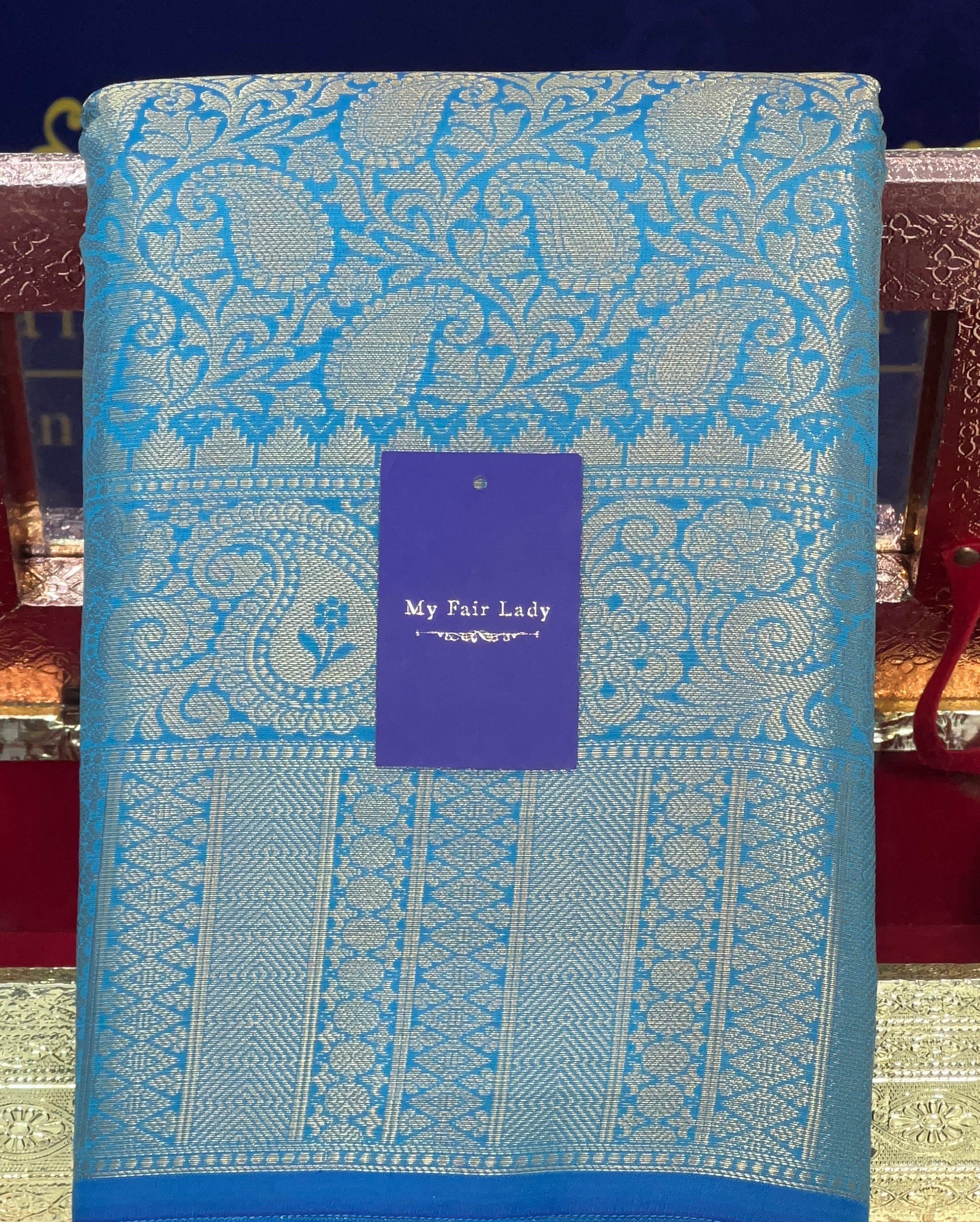 Brocade Tissue Semi-Silk Saree Ice Blue Colour - [Code 243] – My Fair Lady